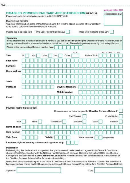 Disabled Persons Railcard Application Form