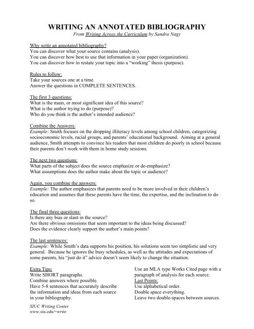 Annotated Bibliography Examples - Writing Center Annotated Bibliography Examples - Writing Center