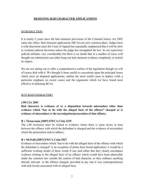 1 RESISTING BAD CHARACTER APPLICATIONS INTRODUCTION ...