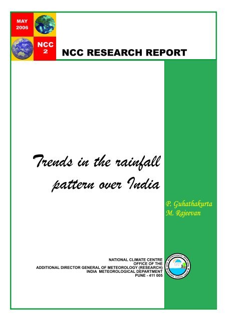 Trends in the rainfall pattern over India - (IMD), Pune