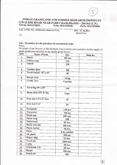 Quotation for p/o consumable items - Indian Grassland and Fodder ...