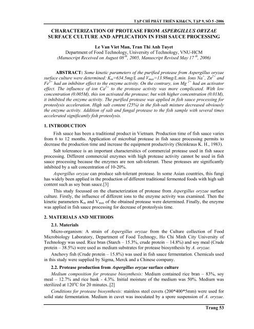 characterization of protease from aspergillus oryzae surface culture ...