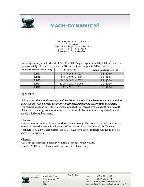 Technical Data Sheet A-A-56032 - Mach-Dynamics