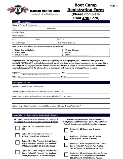 Boot Camp Registration Form - Magnan Martial Arts