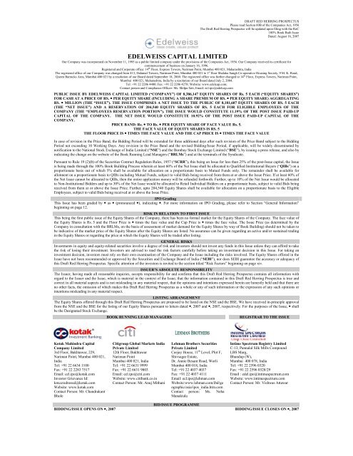 edelweiss capital limited - Securities and Exchange Board of India