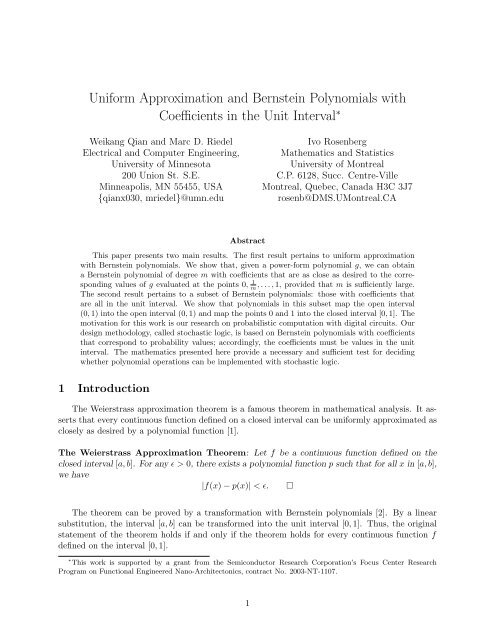 Uniform Approximation And Bernstein Polynomials With Coefficients