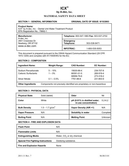 ICX MSDS Sheet - A-Dec