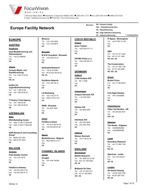 Europe Facility Network - FocusVision
