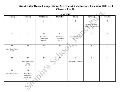 Preschool Activity Calendar 2013 Calendar Of Activities 2013 | PDF