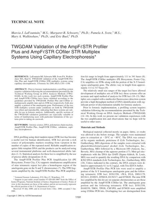TWGDAM validation of the AmpFlSTR Profiler Plus and AmpFlSTR ...