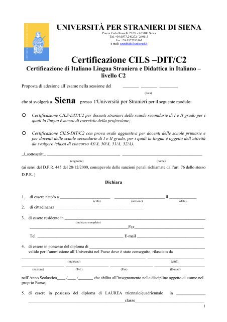 modulo CILS-DIT_C2 - DITALS - UniversitÃ per Stranieri di Siena
