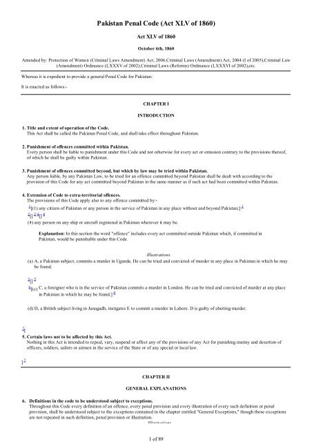 Pakistan Penal Code (Act XLV of 1860) - Consultancy Services in ...