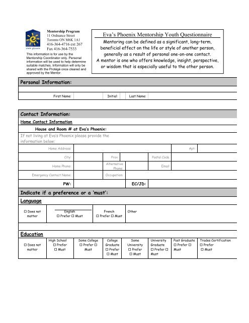 Mentorship Application Form-Youth - Eva's Initiatives