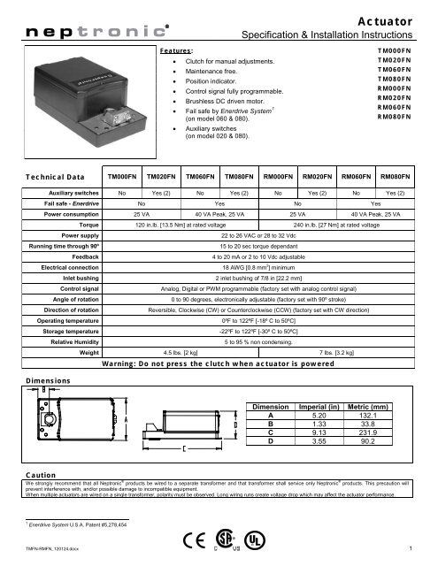 TM / RM080FN Actuators - Neptronic