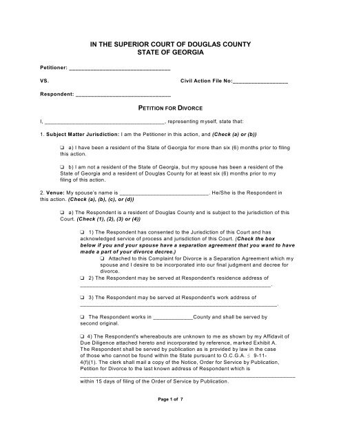 Pro Se Divorce - Douglas County, Georgia