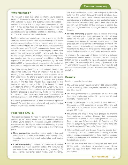 Why fast food? Fast Food FACTS Results Executive Summary