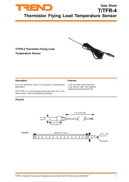 T/TFR-4 Thermistor Flying Lead Temperature Sensor Data ... - Trend