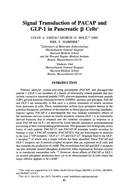 Signal Transduction of PACAP and GLP-1 in Pancreatic β Cellsa
