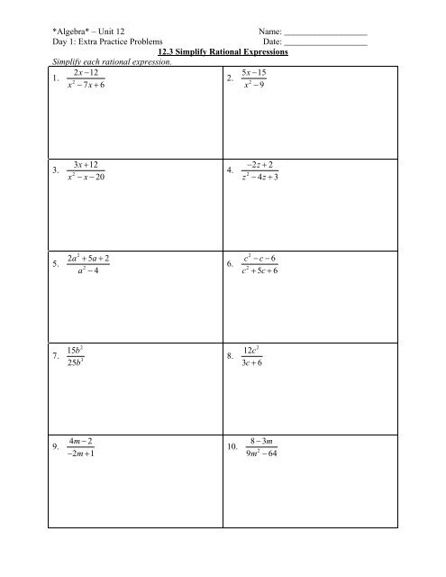 an Extra Practice Packet for Unit 12