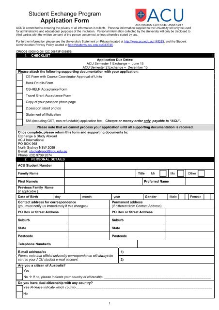 ACU Exchange Application Forms Combined - Students - Australian ...