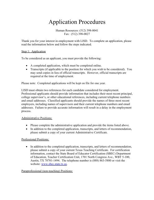 Application Procedures