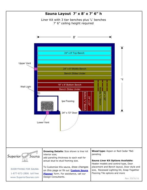 Sauna Layout 7' x 8' x 7' 6â h - Superior Sauna & Steam
