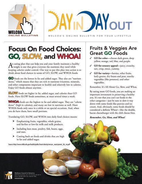 Focus On Food Choices: GO, SLOW, and WHOA!