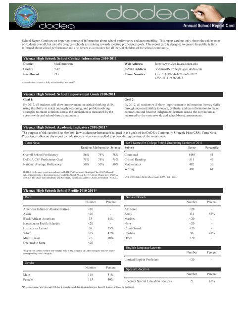 DoDEA School Report Card - Vicenza High School