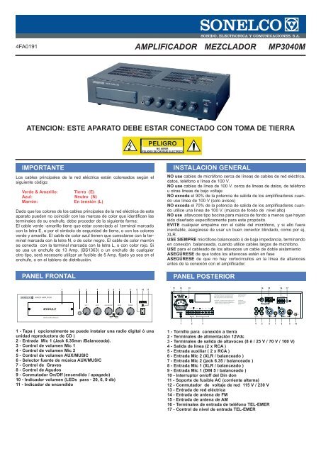 AMPLIFICADOR MEZCLADOR MP3040M - Sonelco