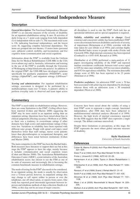 Functional Independence Measure - Journal of Physiotherapy ...