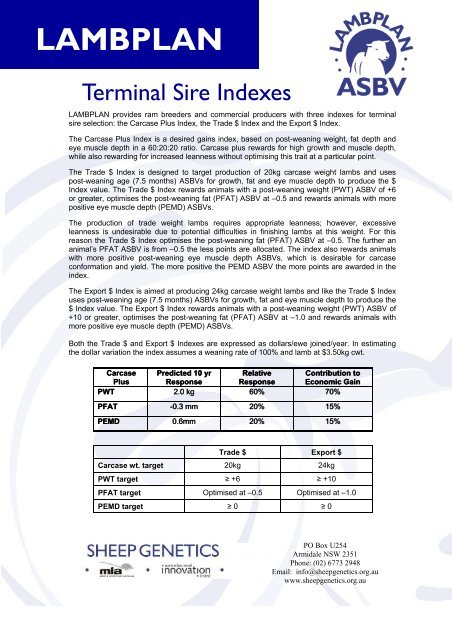 Terminal Sire Indexes - Sheep Genetics