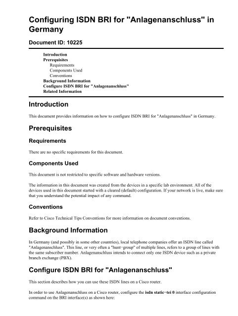 Cisco - Configuring ISDN BRI for "Anlagenanschluss" in Germany