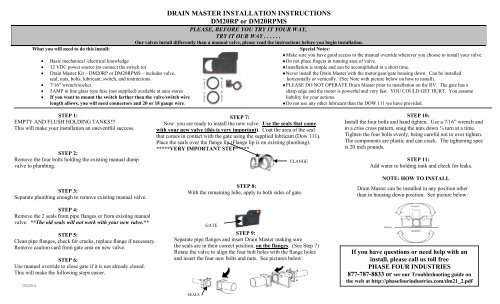 DRAIN MASTER INSTALLATION INSTRUCTIONS