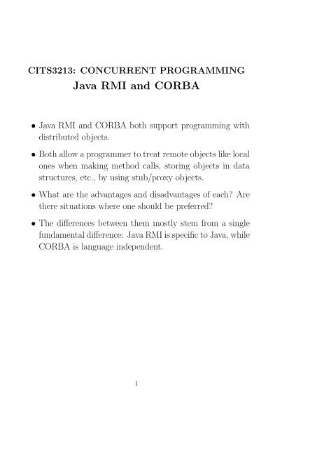 Java RMI and CORBA - Undergraduate