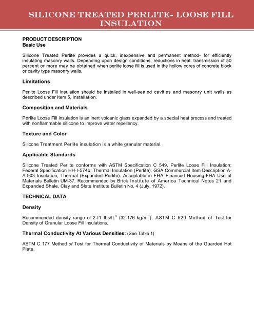 Silicone treated Perlite- Loose Fill Insulation - Perlite Institute