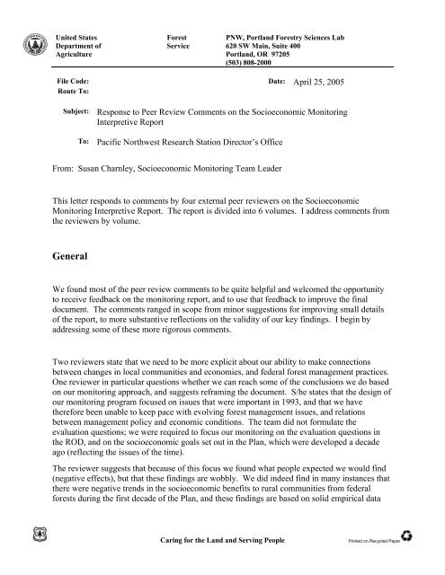 Reconciliation Letter For External Peer Review Comments Regional 