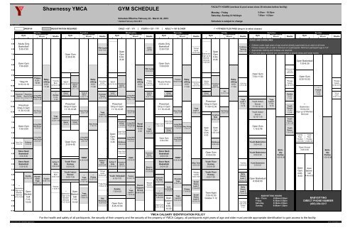 Shawnessy YMCA GYM SCHEDULE - YMCA Calgary