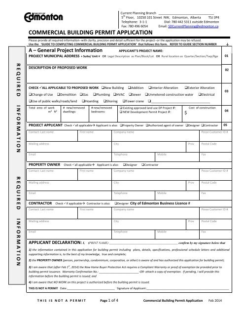 Commercial Building Permit Application Form - City of Edmonton