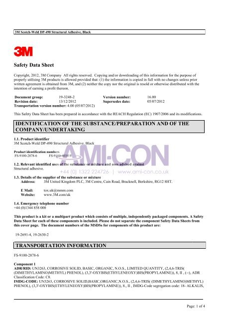 Safety Data Sheet IDENTIFICATION OF THE ... - AMI-CON