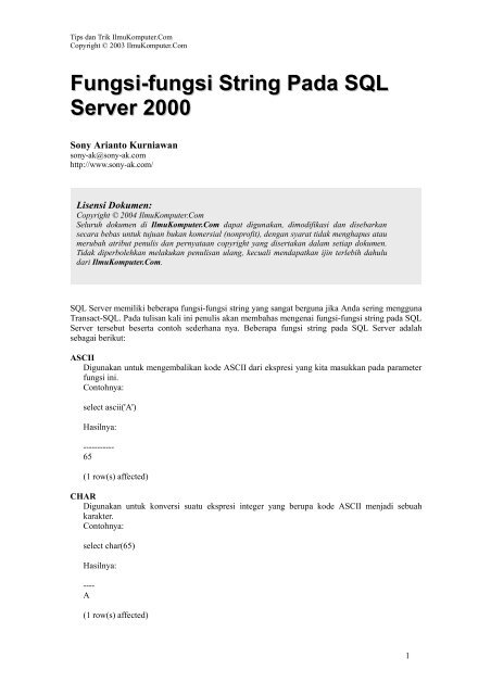 Fungsi String pada SQL Server - TIK SMAN 1 Mantewe