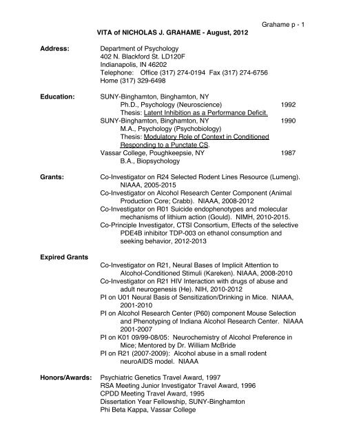 Grahame p - 1 VITA of NICHOLAS J. GRAHAME - August, 2012 ...