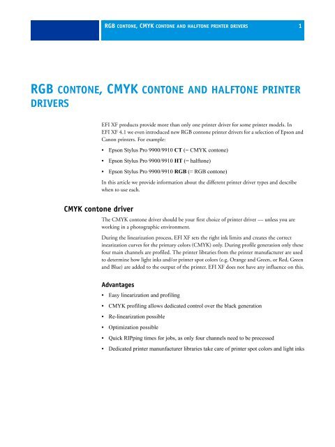 RGB contone, CMYK contone and halftone printer drivers - Tavija