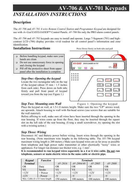 AV-706 & AV-701 Keypads INSTALLATION ... - AV-GAD