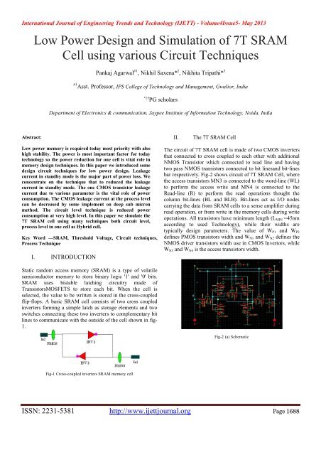 Low Power Design and Simulation of 7T SRAM Cell using various ...