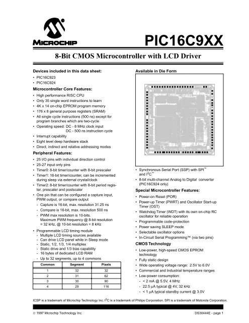 PIC16C9XX 8-Bit CMOS MCU with LCD Driver Data Sheet - Microchip