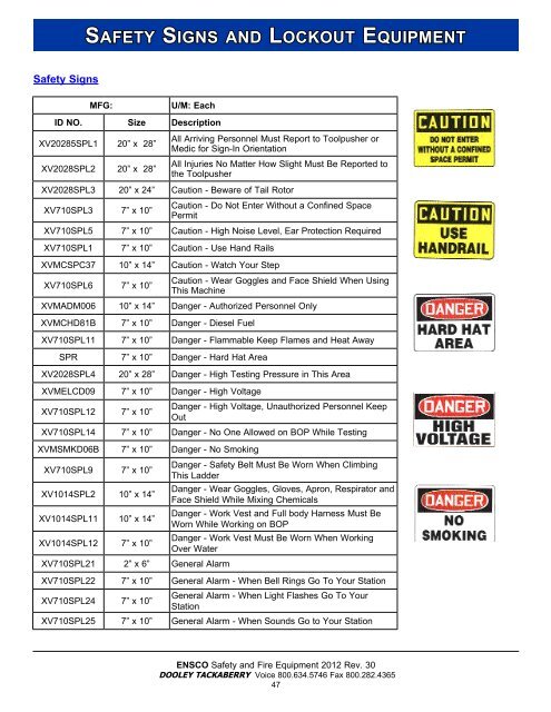 SAFETY SIGNS AND LOCKOUT EQUIPMENT - Ensco Safety Catalog