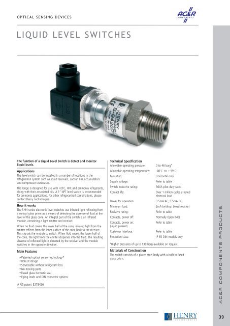 LIQUID LEVEL SWITCHES - Henry Technologies