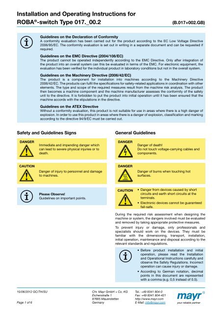 ROBA-switch Type 017._00.2 - Mayr