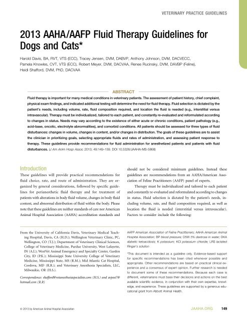 2013 AAHA/AAFP Fluid Therapy Guidelines for Dogs and Cats*