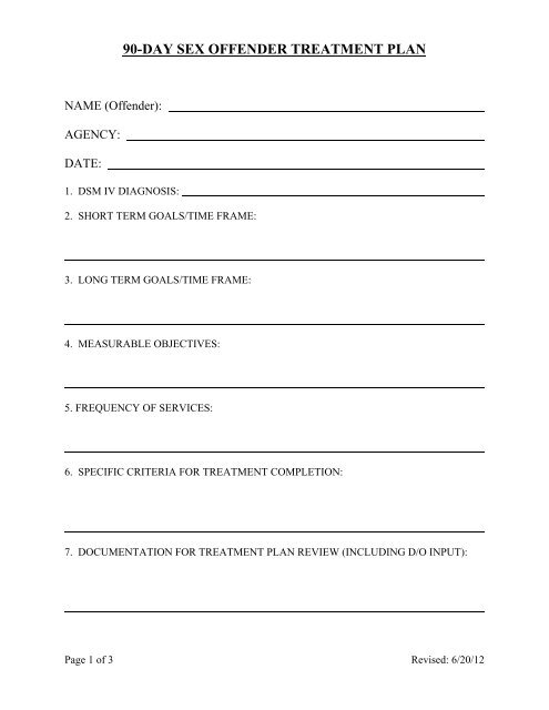 90 Day Sex Offender Treatment Plan